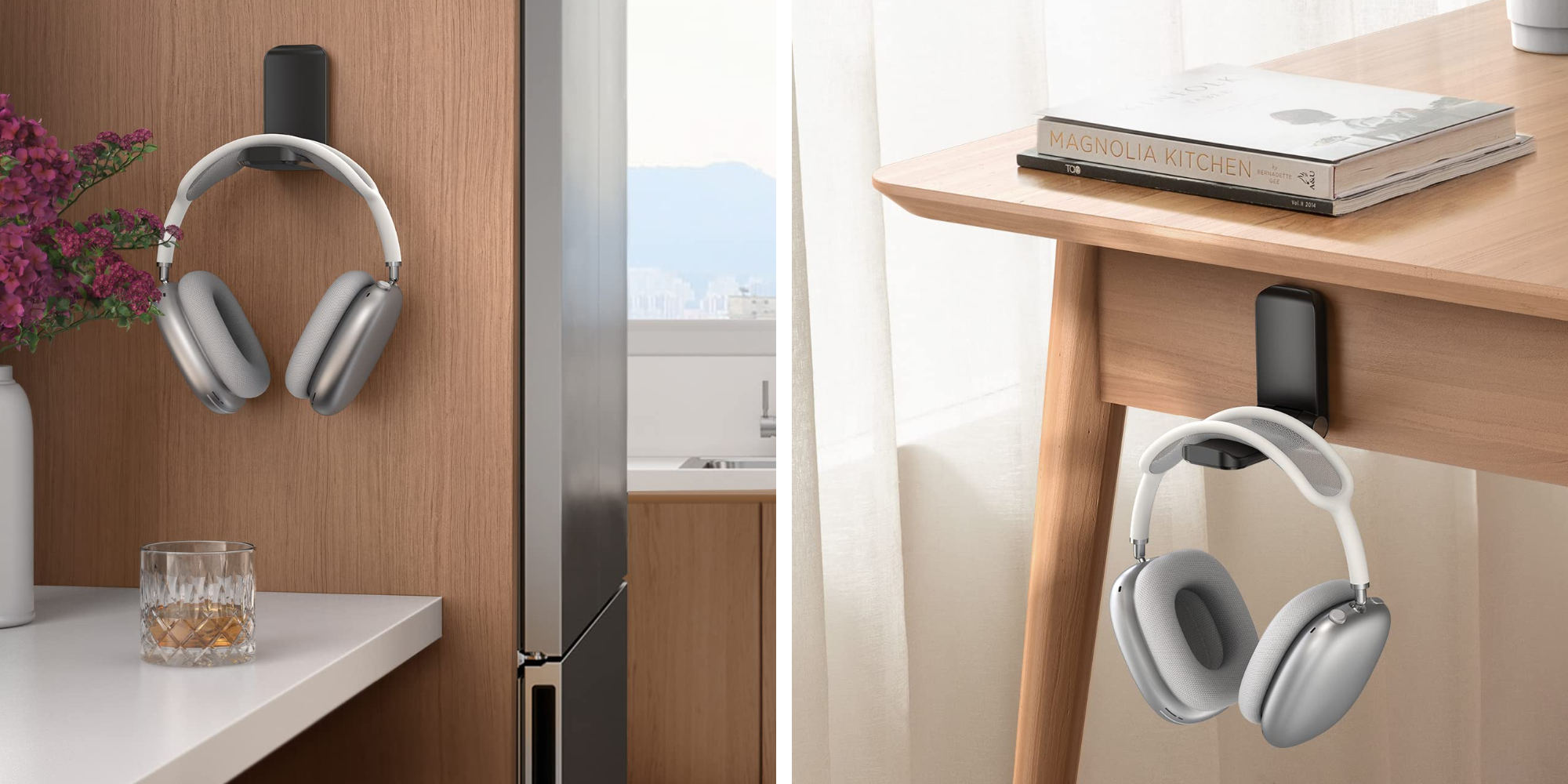 Free up desk space with two peel-and-stick headphone wall mount holders ...