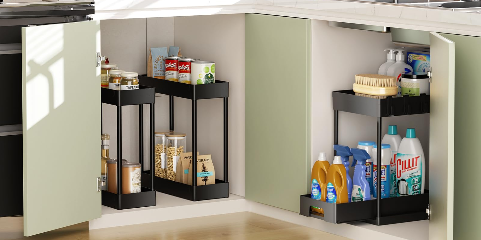 Make space for everything with three under-sink organizers at $7 each (40% off)