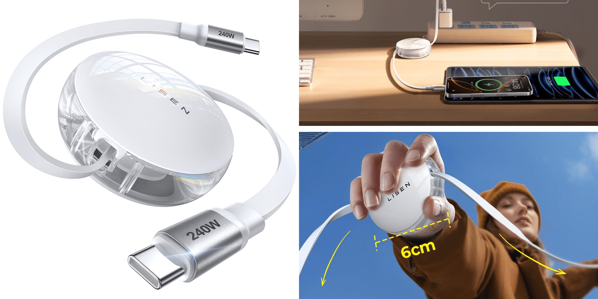 I use this retractable 240W cable at my desk all the time, score your ...