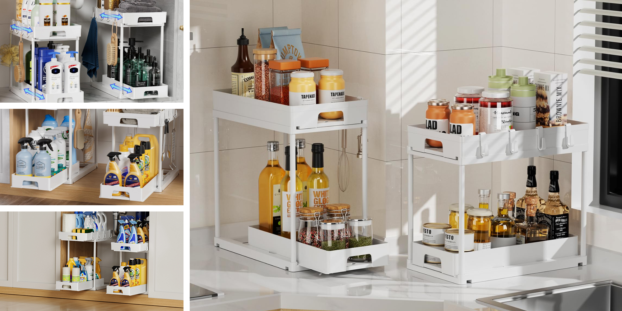 Score two under-sink organizers with a pull-out design while they're ...