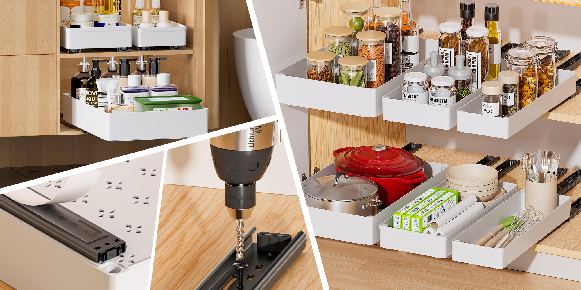 Make full use your kitchen cabinet space with three pull-out organizers ...