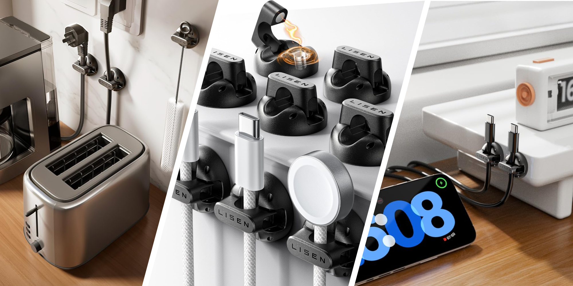 This 8-pack of spring-loaded cable clips lock all your favorite cords ...