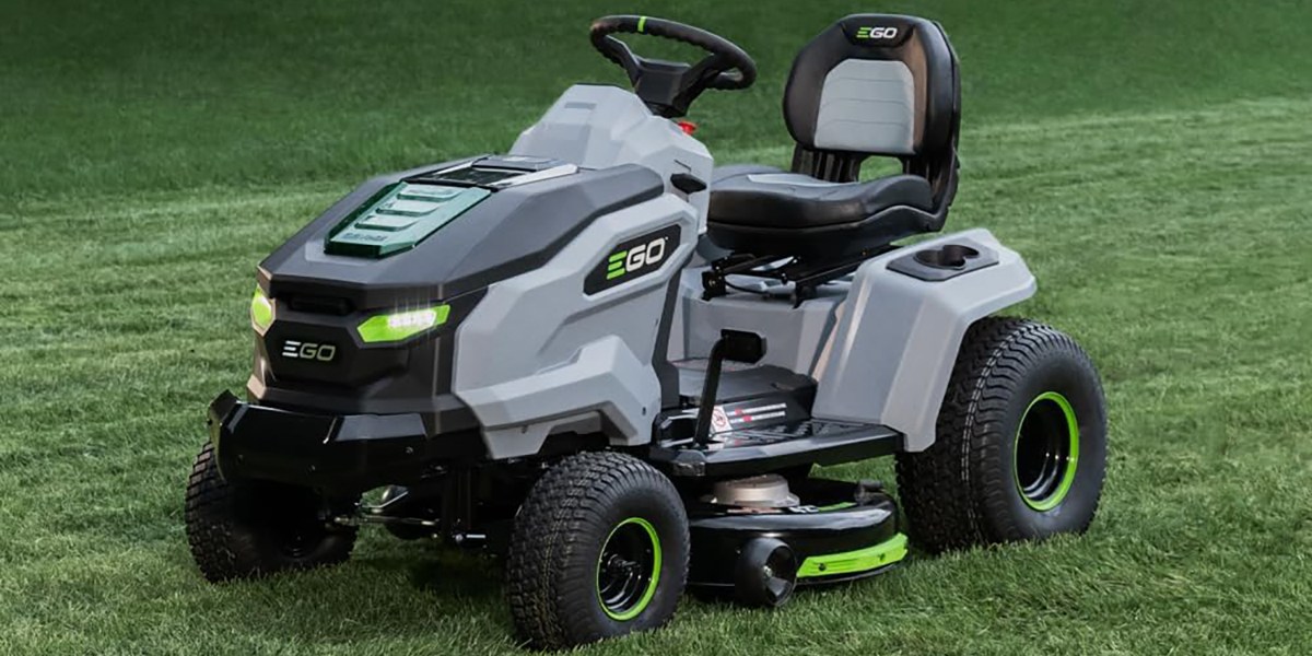 EGO's T6 56V 42-inch cordless riding lawn tractor with six 6.0Ah ...