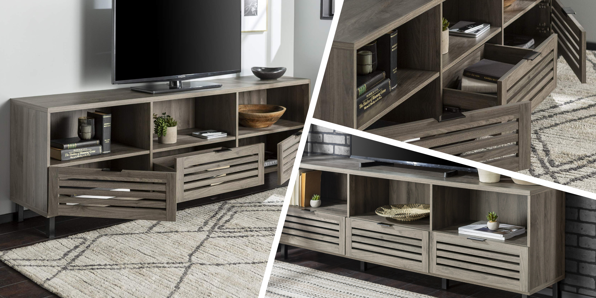 Overhaul your living room with Walker Edison's modern slatted wood 80 ...