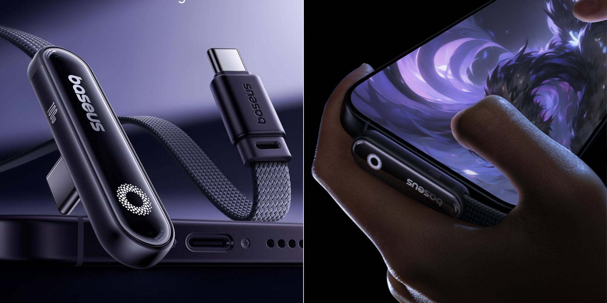 Baseus' 100W braided right-angle USB-C cable with Atmosphere Light ...