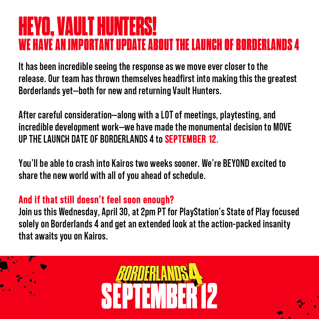 Sony officially confirms tomorrow's Borderlands 4 gameplay State of ...