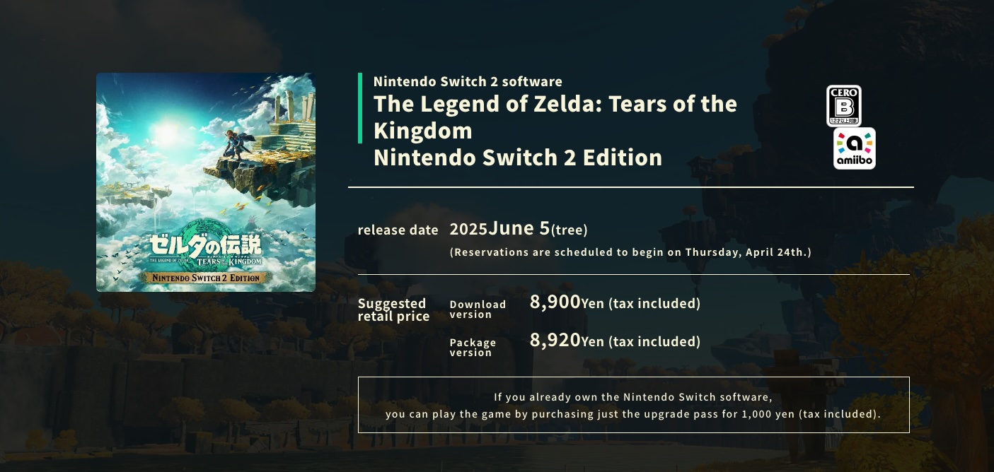 Nintendo Switch 2 Edition games and upgrade pack price