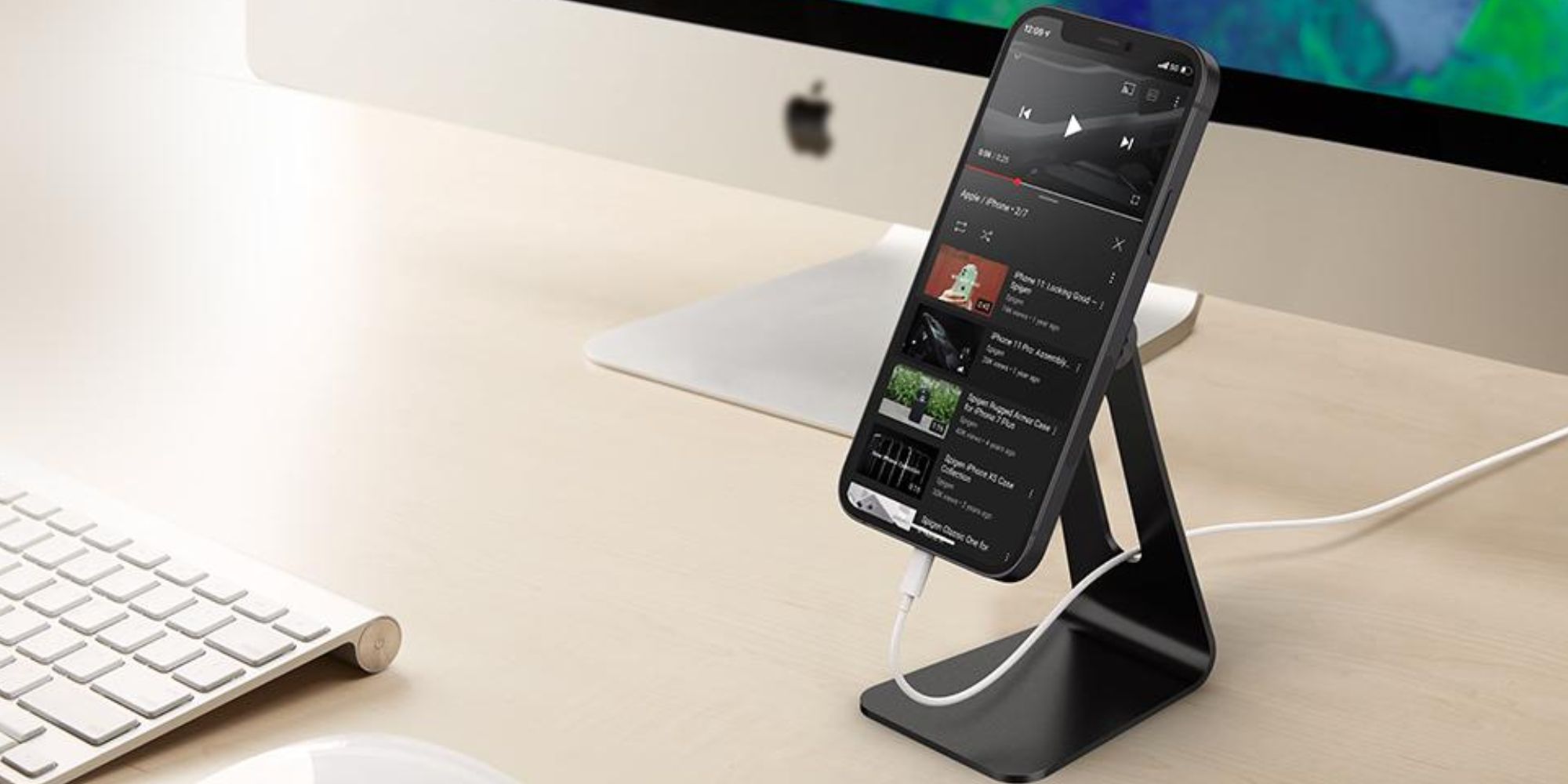 Spigen's aluminum OneTap MagSafe iPhone Stand is ready for your desk or ...